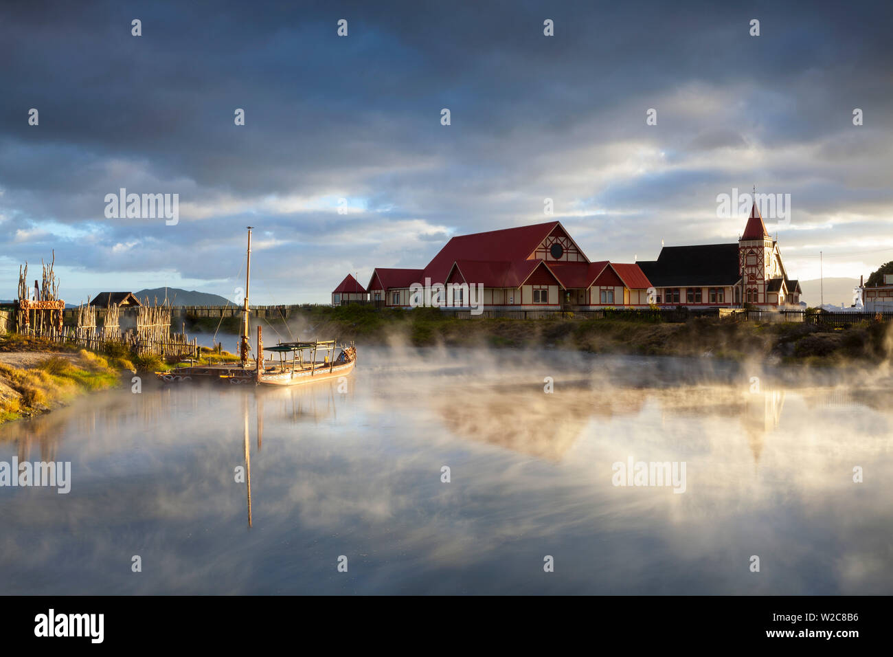 St Faith's Anglican church at Ohinemutu on Lake Rotorua, North Island ...
