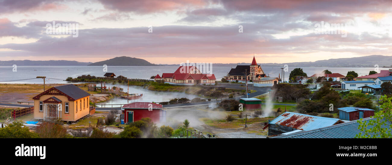 St Faith's Anglican church at Ohinemutu on Lake Rotorua, North Island ...