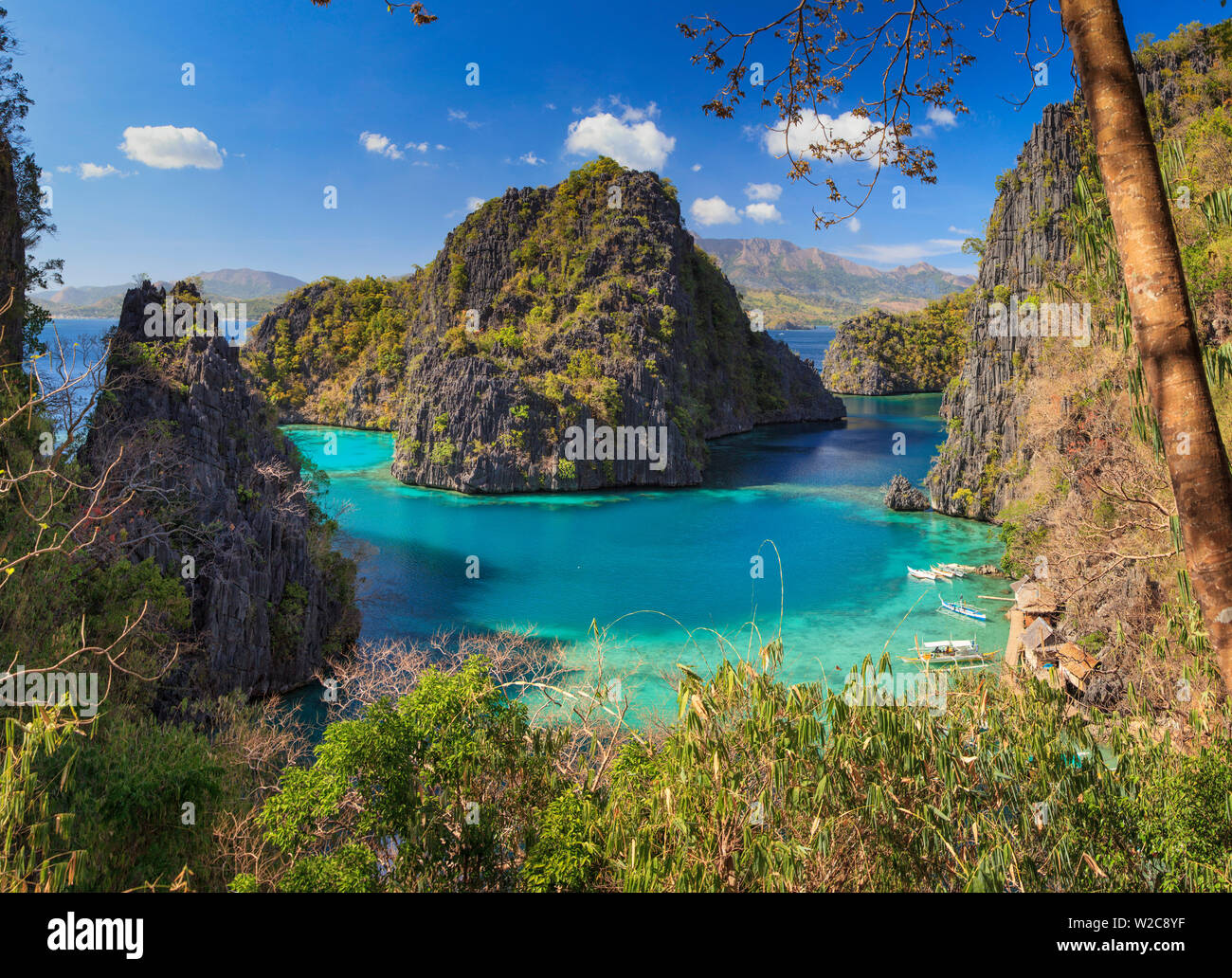 Philippines, Palawan, Coron Island, Kayangan Lake, elevated view from ...