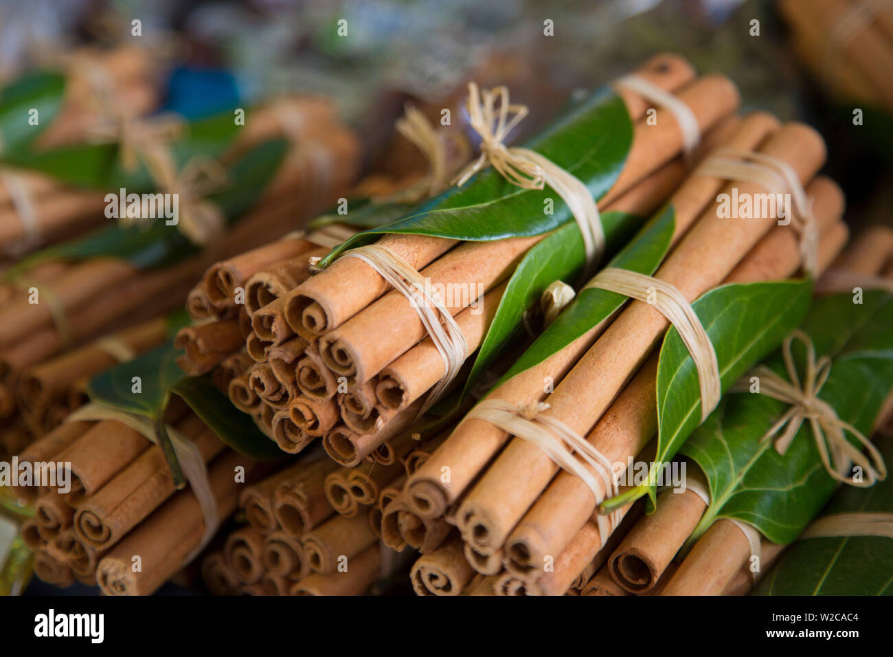 Cinnamon sticks in the market in Victoria, Mahe, Seychelles Stock Photo ...
