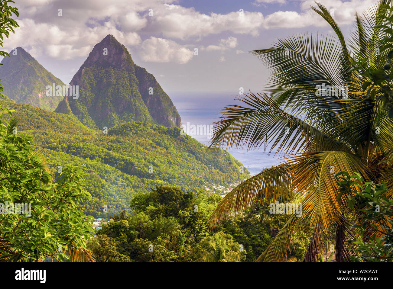 Caribbean, St Lucia, Petit (near) and Gros Piton Mountains (UNESCO ...