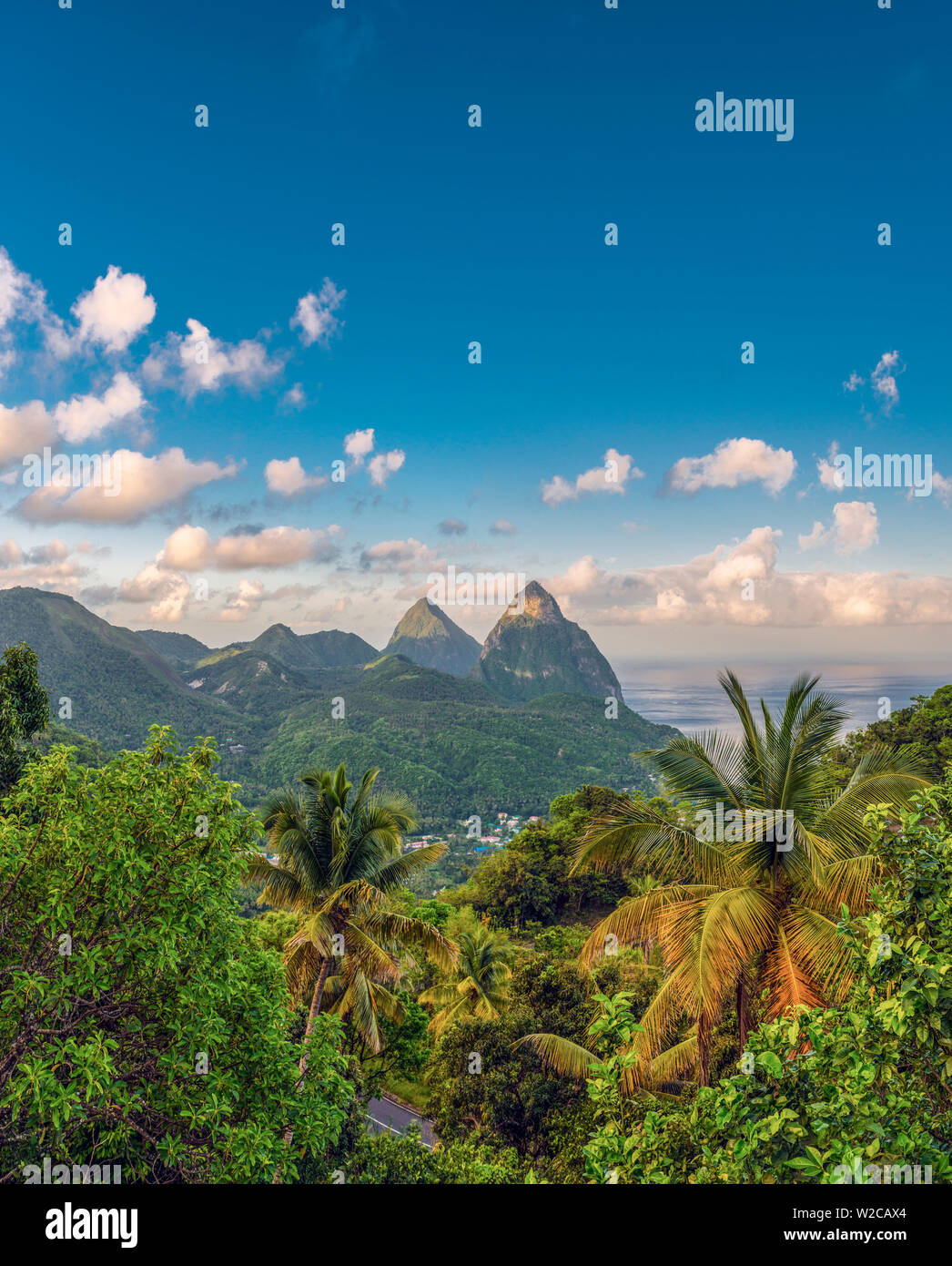 Caribbean, St Lucia, Petit (near) and Gros Piton Mountains (UNESCO ...