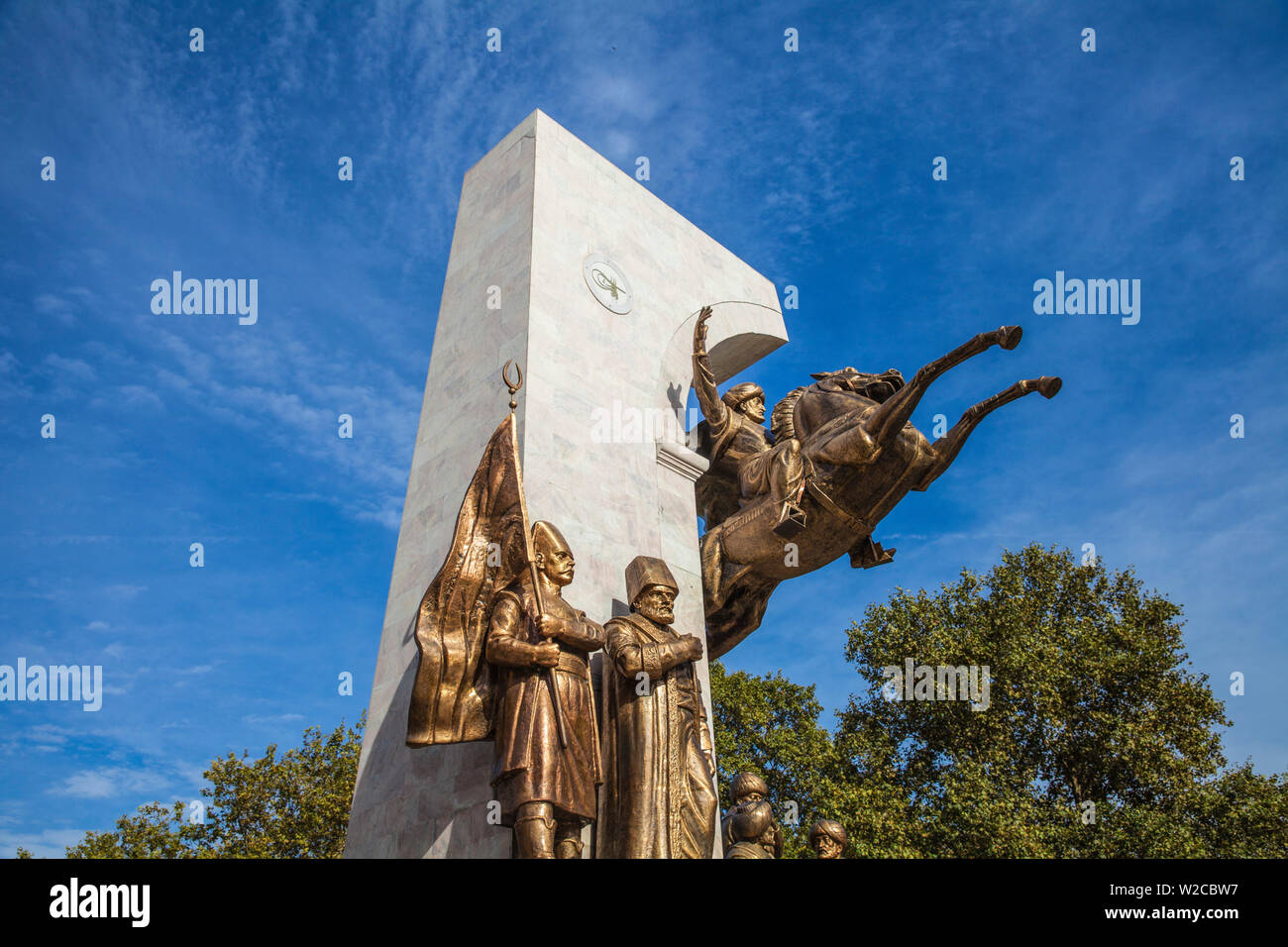 Turkey, Istanbul, Faith Monument which depicts Sultan Faith Mehmet II ...