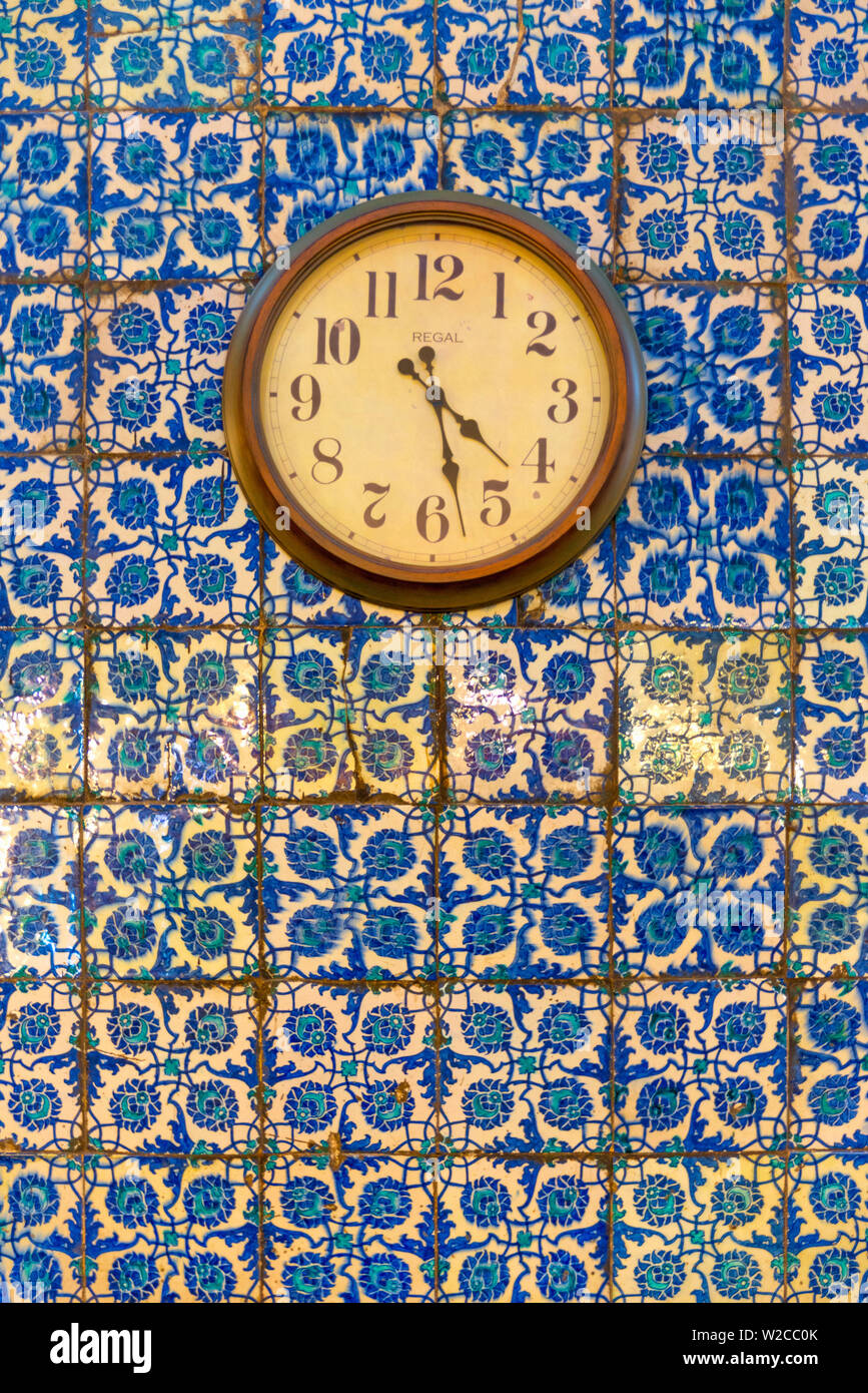 Turkey, Istanbul, New Mosque (Yeni Camii), Clock on tiled wall Stock ...