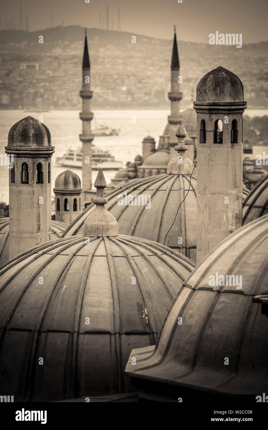 Turkey, Istanbul, Sultanahmet , domes of the Suleymaniye Mosque ...
