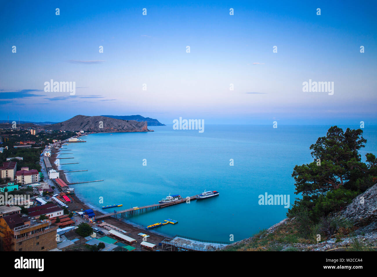 Ukraine, Crimea, Sudak View of city and Black Sea coast Stock Photo - Alamy