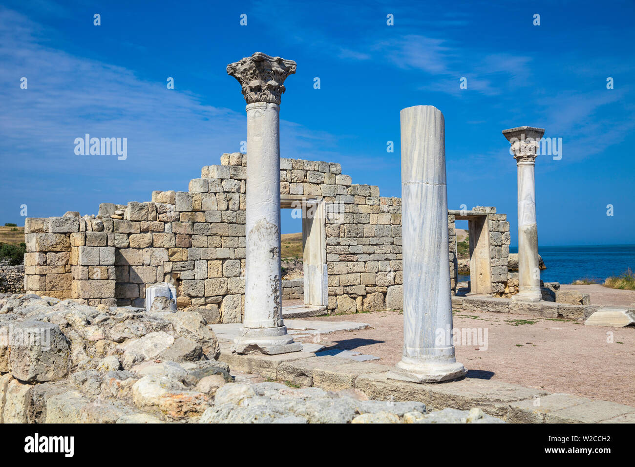 Ukraine, Crimea, Sevastopol, Khersoness, The columns and portico of an ...