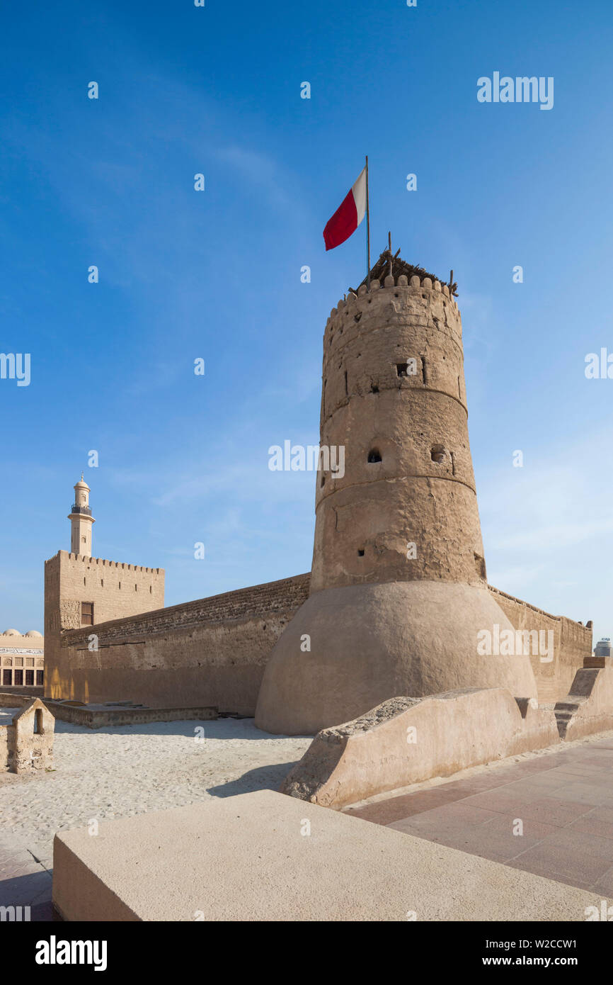UAE, Dubai, Bur Dubai, Dubai Museum, exterior of Al Fahidi Fort, built ...