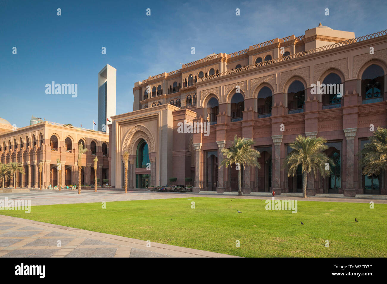 UAE, Abu Dhabi, Emirates Palace Hotel and ADNOC Tower Stock Photo - Alamy