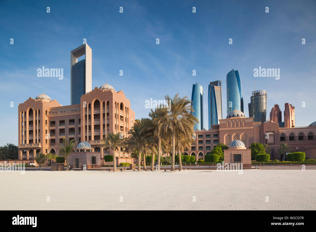 UAE, Abu Dhabi, skyline, ADNOC Tower, Emirates Palace Hotel, and Etihad ...