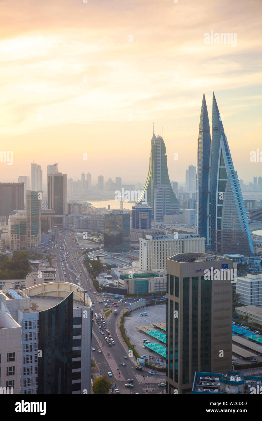 Bahrain, Manama, City center skyline looking towards Bahrain World ...