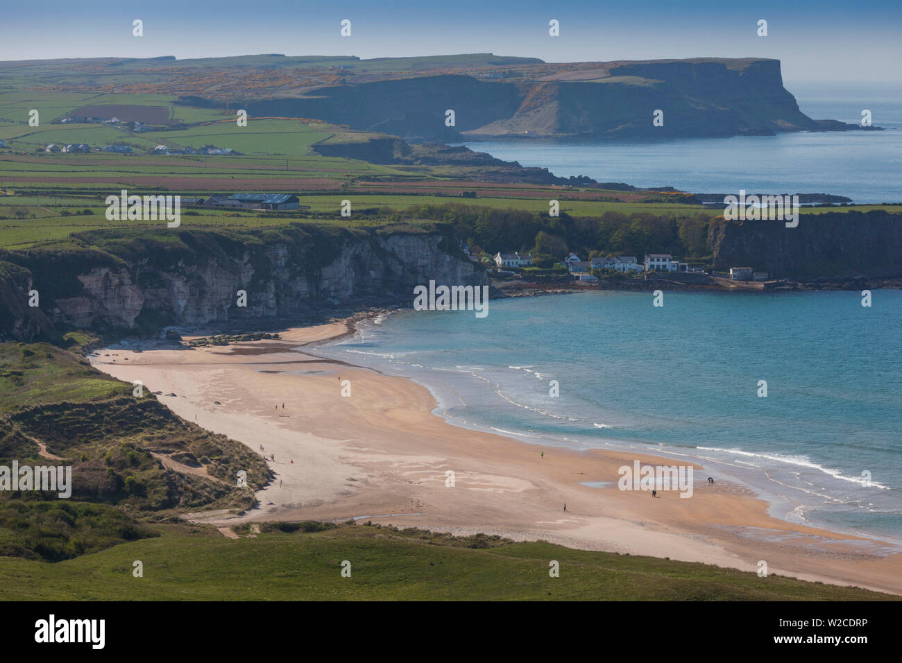 UK, Northern Ireland, County Antrim, Portbradden, elevated village view ...