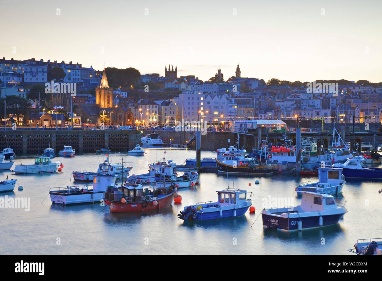 St. Peter Port Harbour At Night, Guernsey, Channel Islands Stock Photo ...