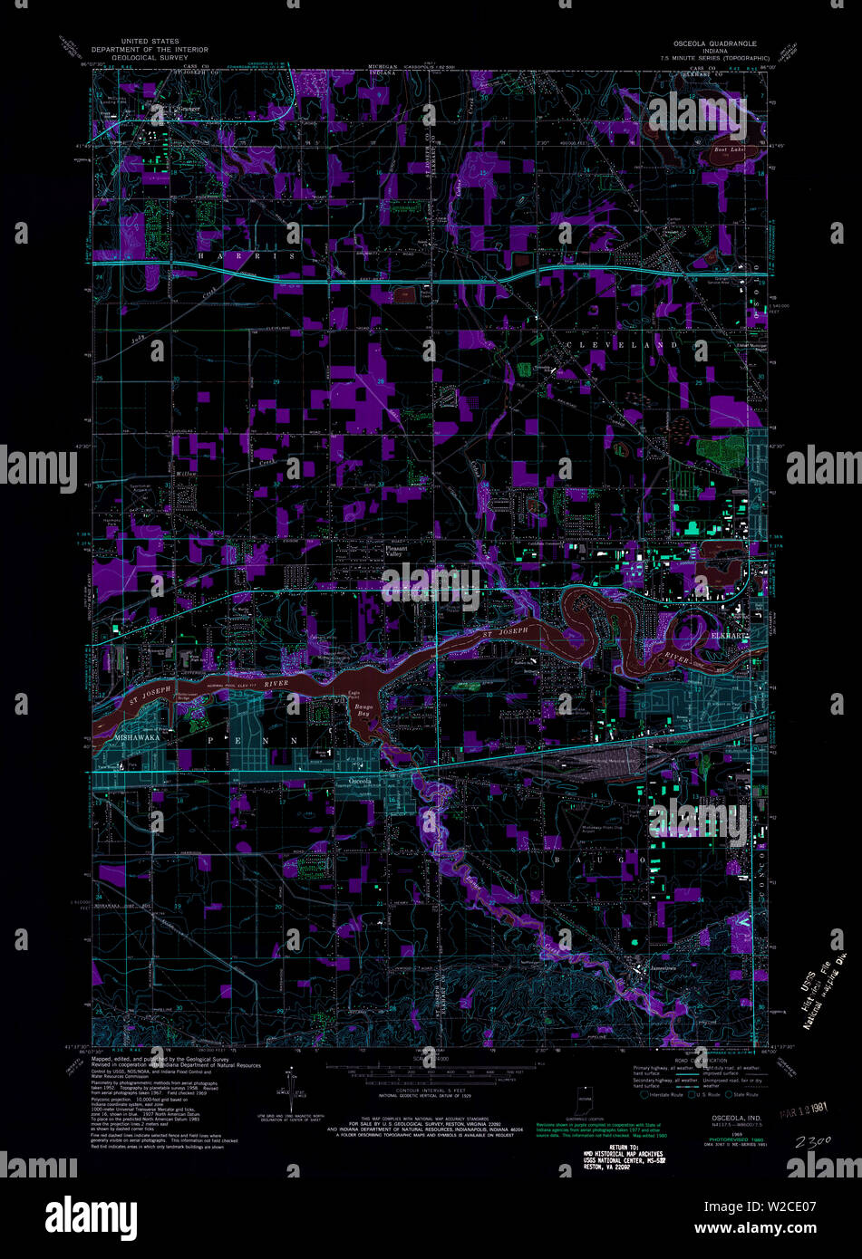 USGS TOPO Map Indiana IN Osceola 160781 1969 24000 Inverted Restoration ...