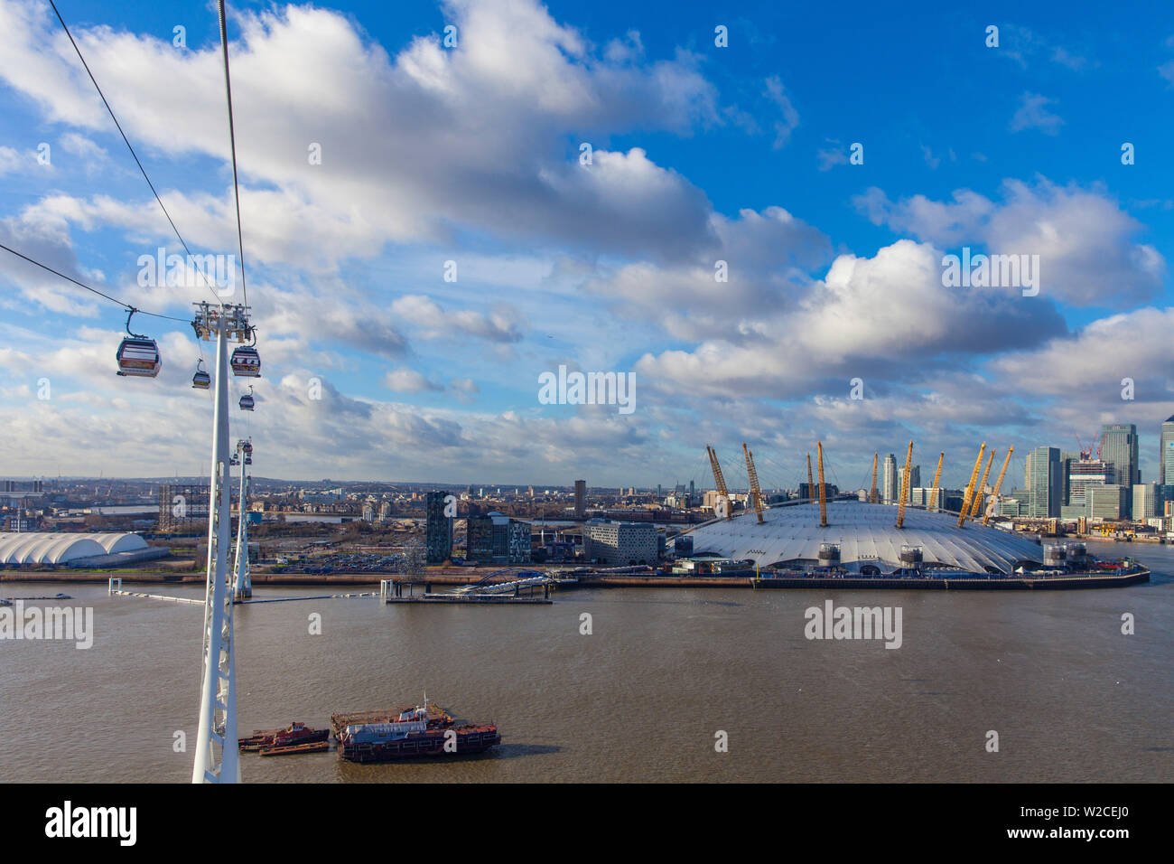 UK, England, London, View from the Emirates Air Line - or Thames cable ...