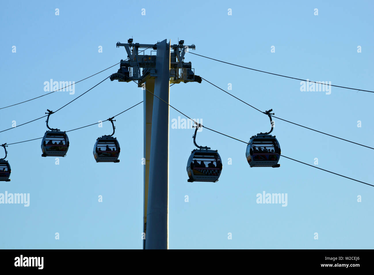 UK, England, London, Emirates Air Line or Thames Cable Car over River ...