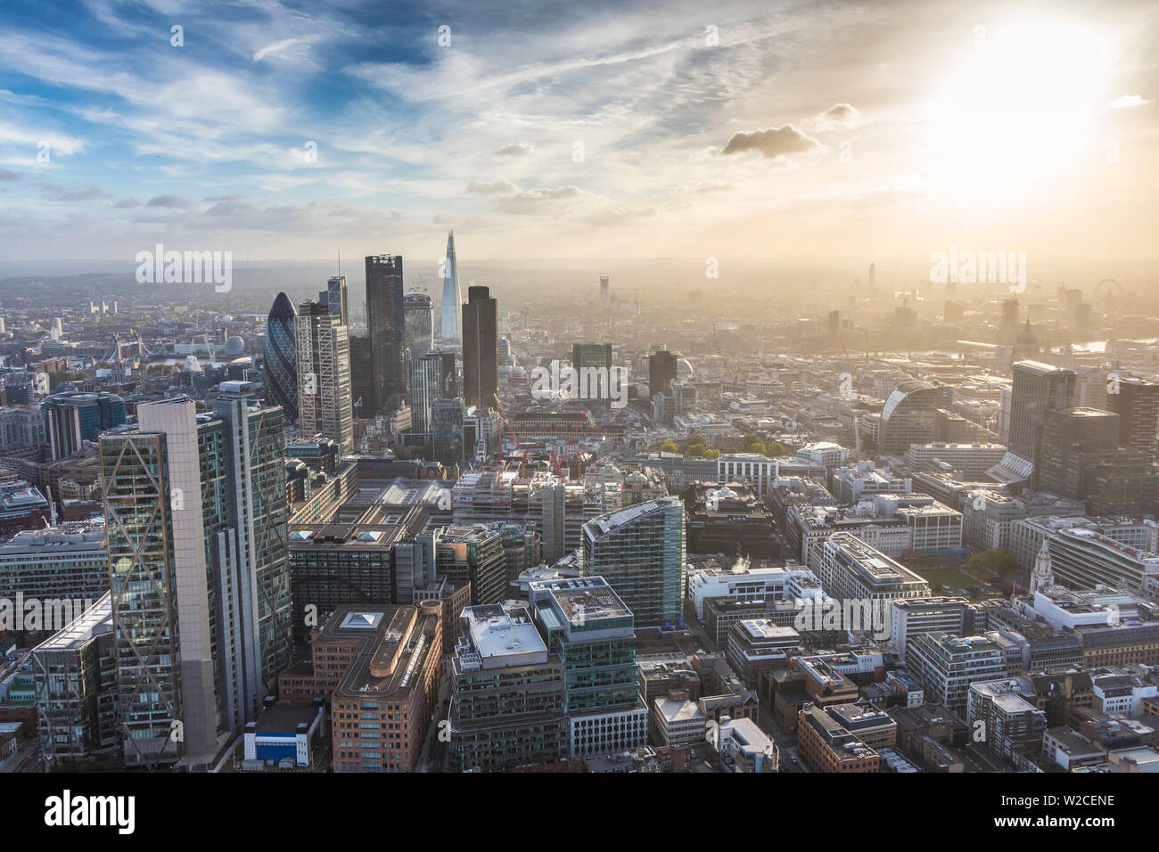 Aerial view from helicopter, The Shard & City of London, London ...