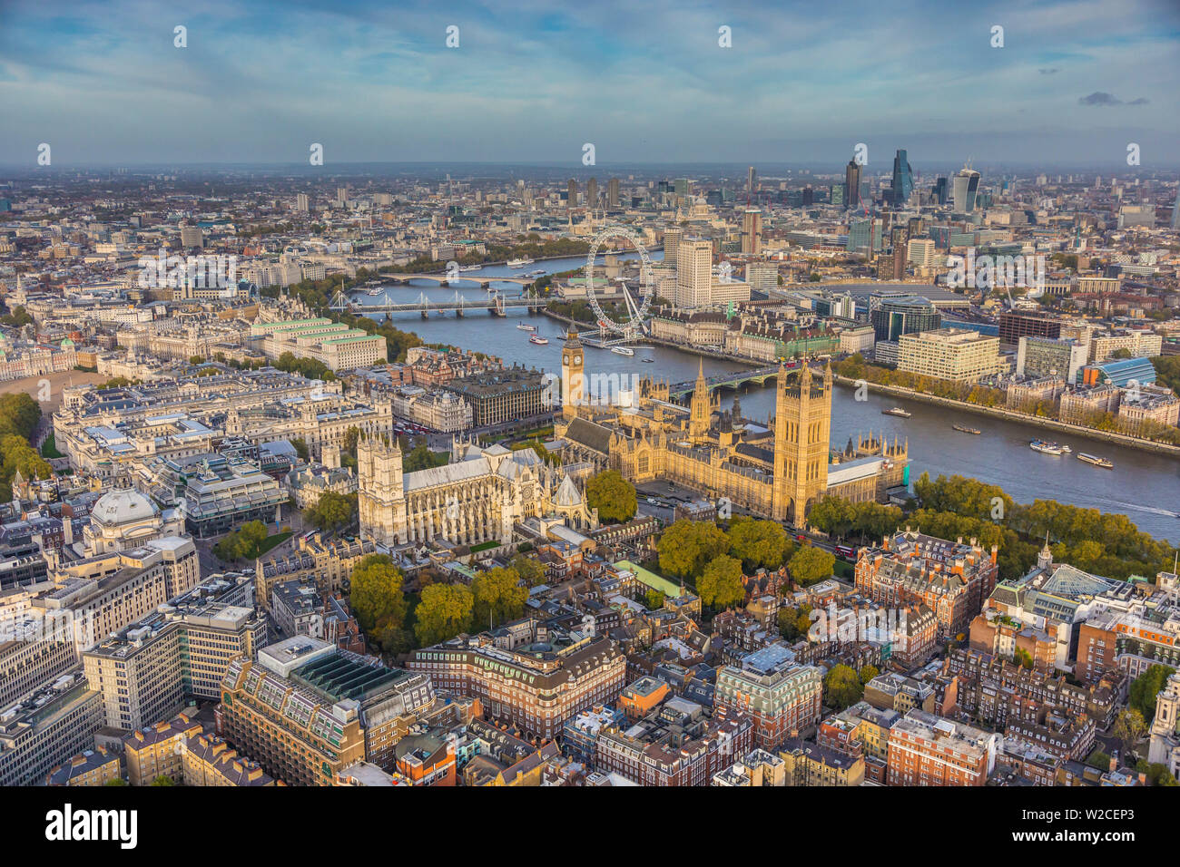 Aerial view of the houses of parliament and london eye hi-res stock ...