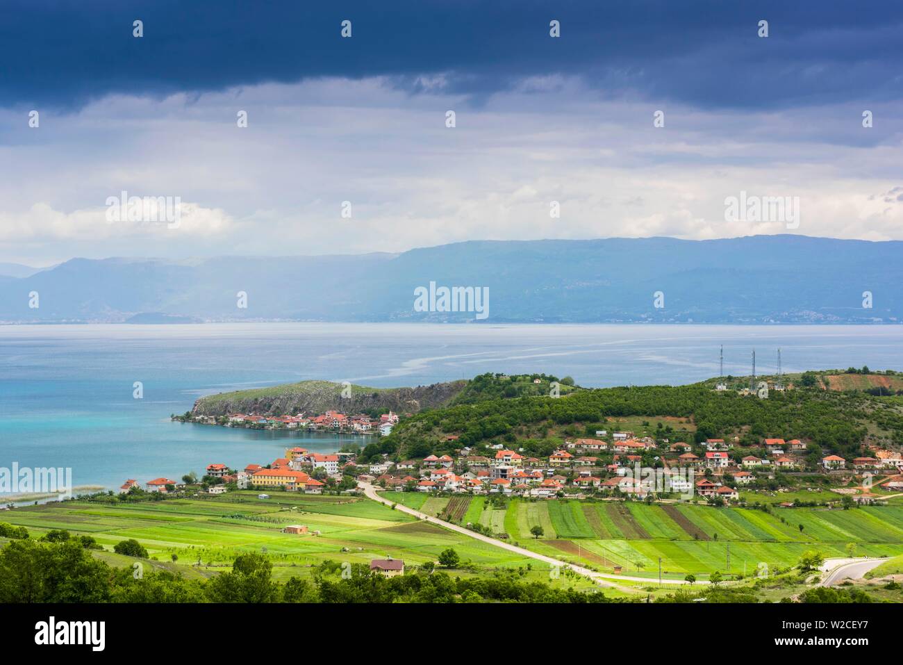 Landscape at Lake Ohrid near Lin, Albania Stock Photo - Alamy