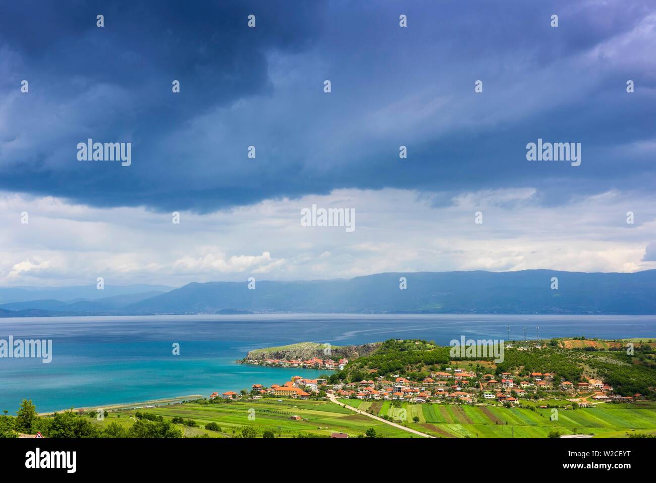 Landscape at Lake Ohrid near Lin, Albania Stock Photo - Alamy