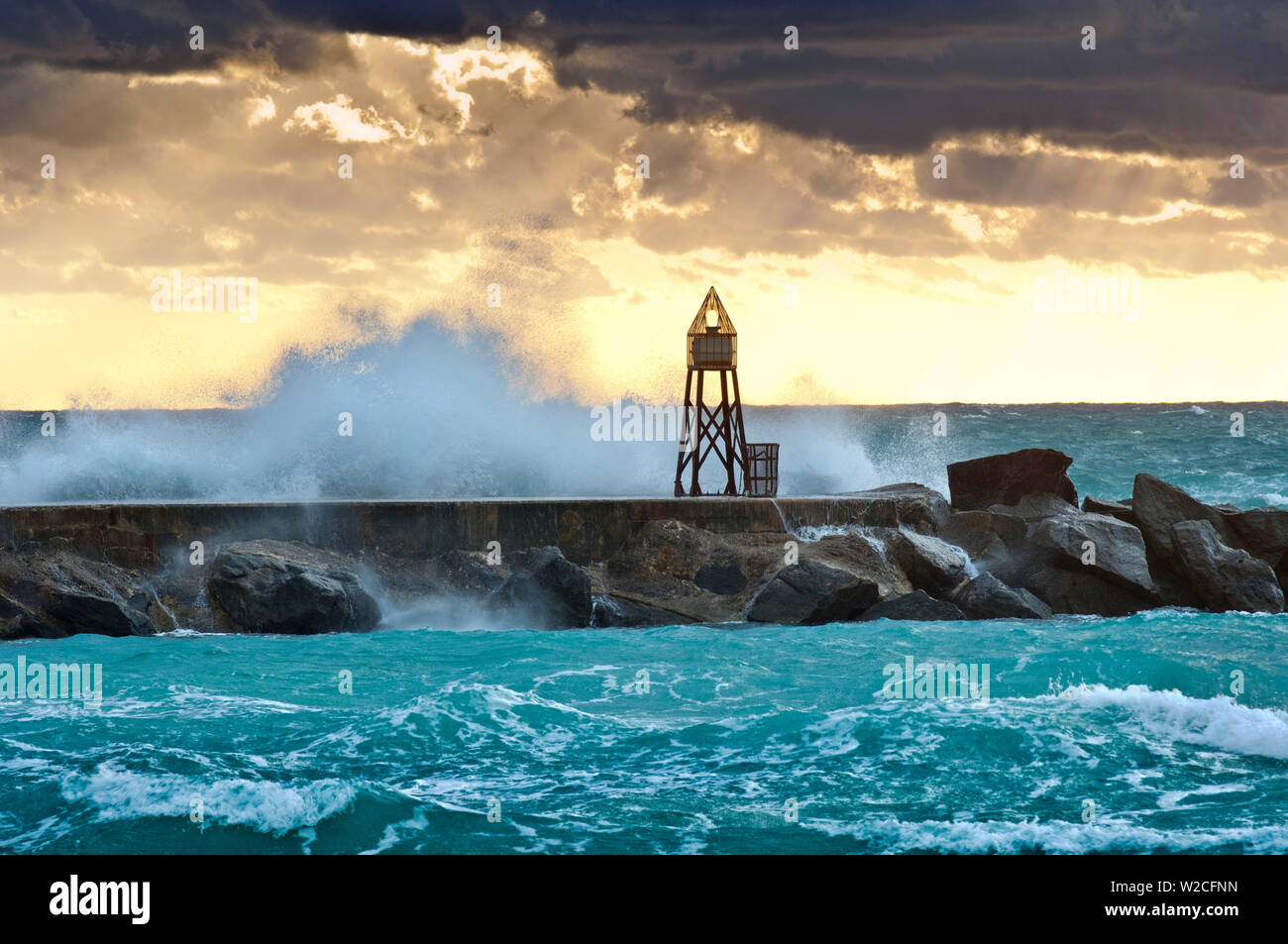 Florida, North Miami Beach, Bal Harbour Lighthouse Jetty, Sunrise Stock ...