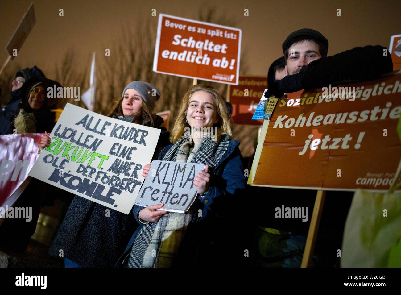 Demonstrator with sign Coal-free instead of climate crisis in protests ...