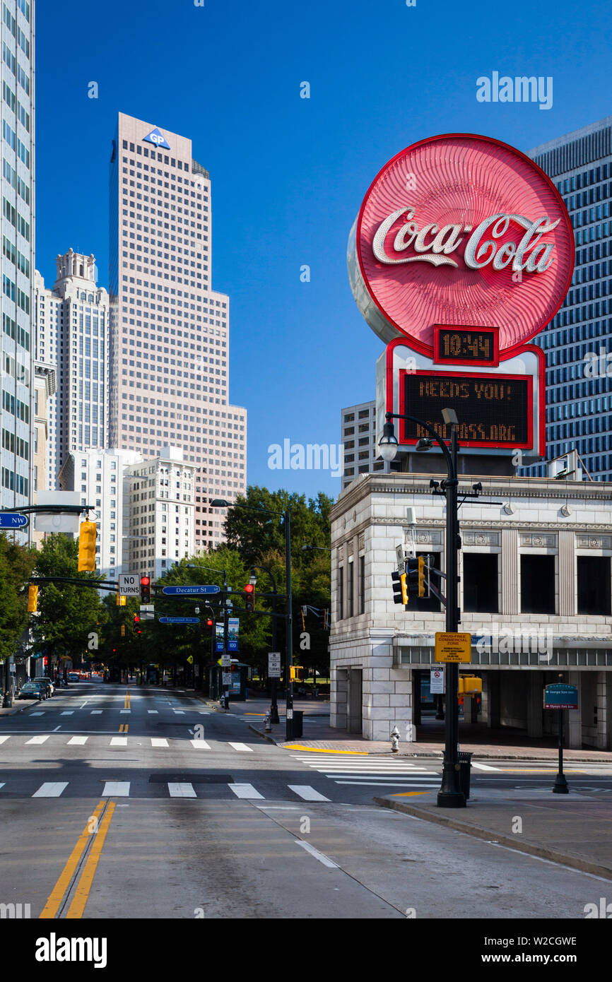 USA, Georgia, Atlanta, city skyline and Coca Cola sign Stock Photo - Alamy