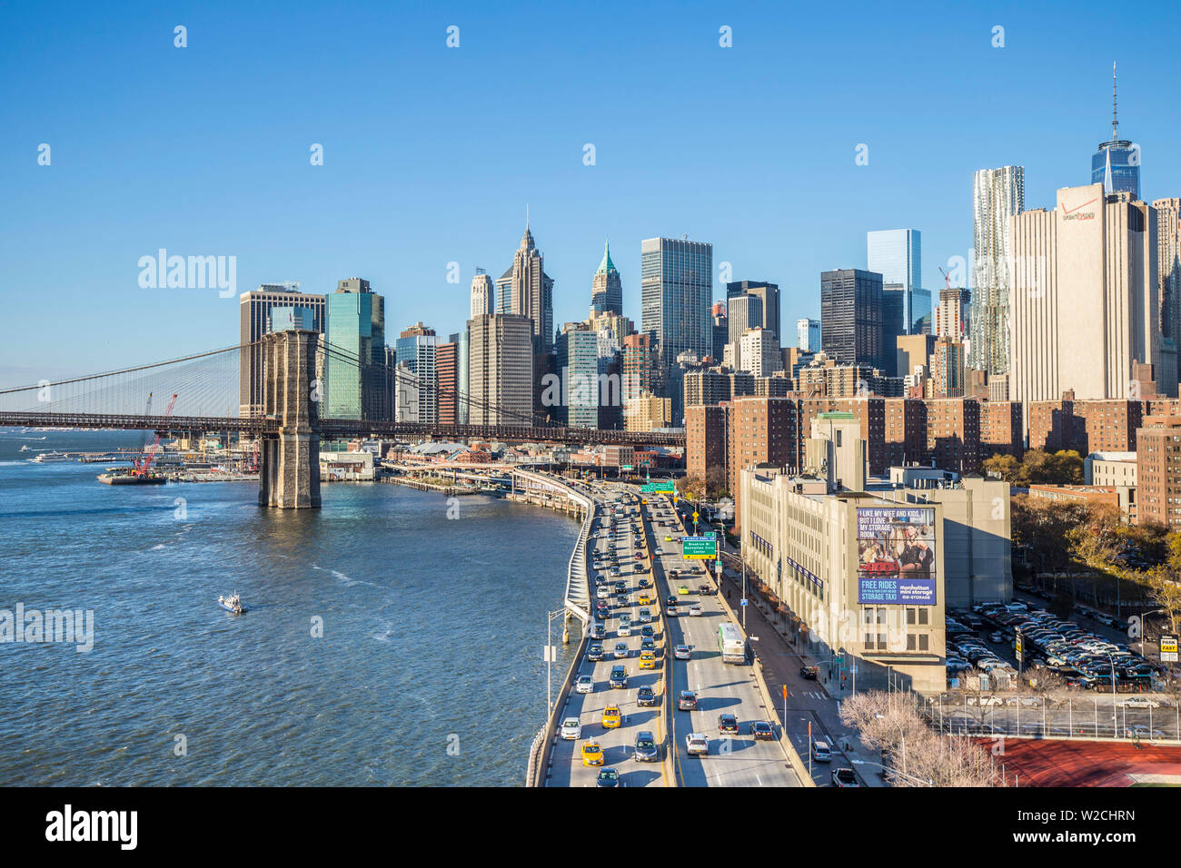 Brooklyn Bridge and Lower Manhattan/Downtown, New York City, New York ...