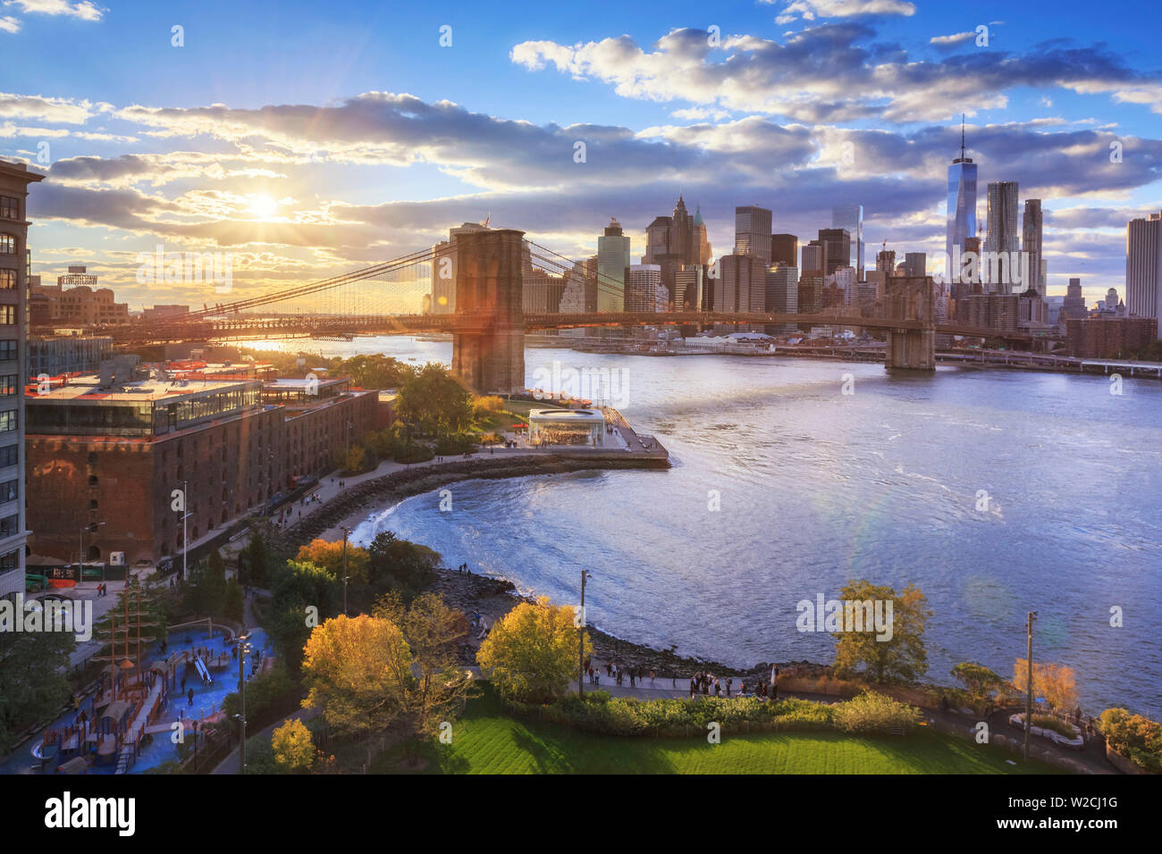 USA, New York, New York City, Lower Manhattan and Brooklyn Bridge Stock ...