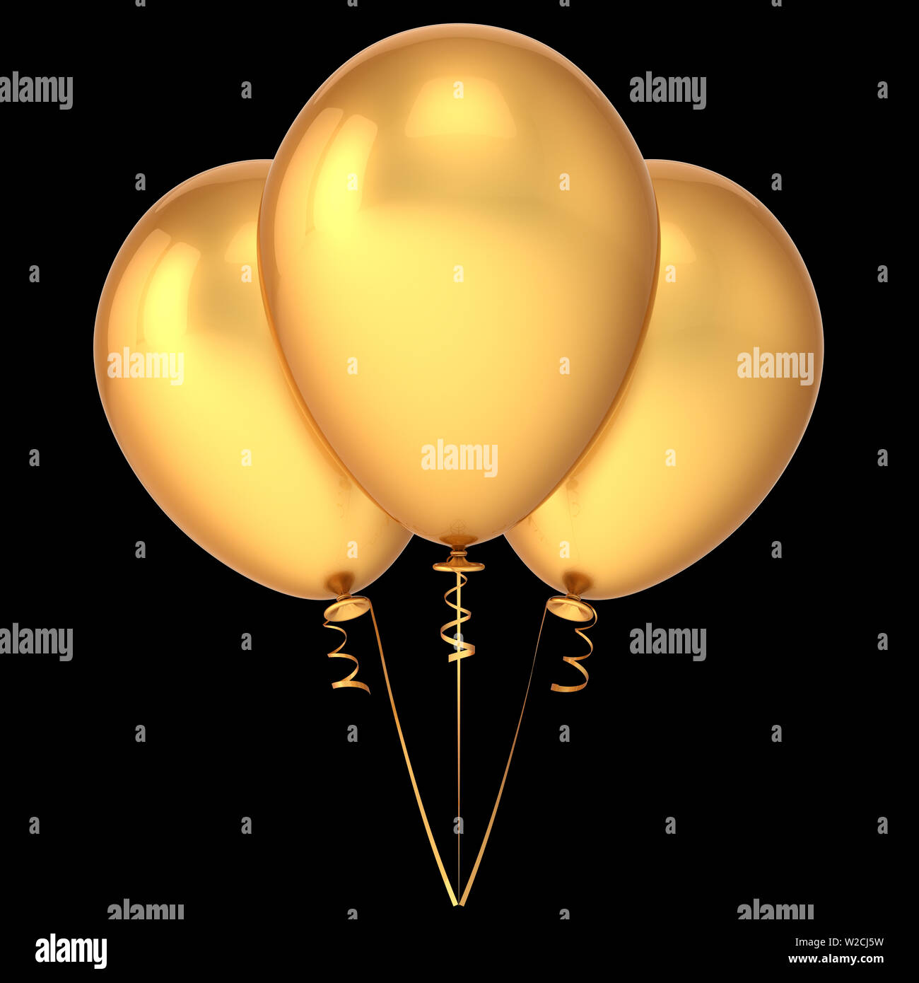 3d illustration of golden party balloons bunch golden 3 three. birthday ...