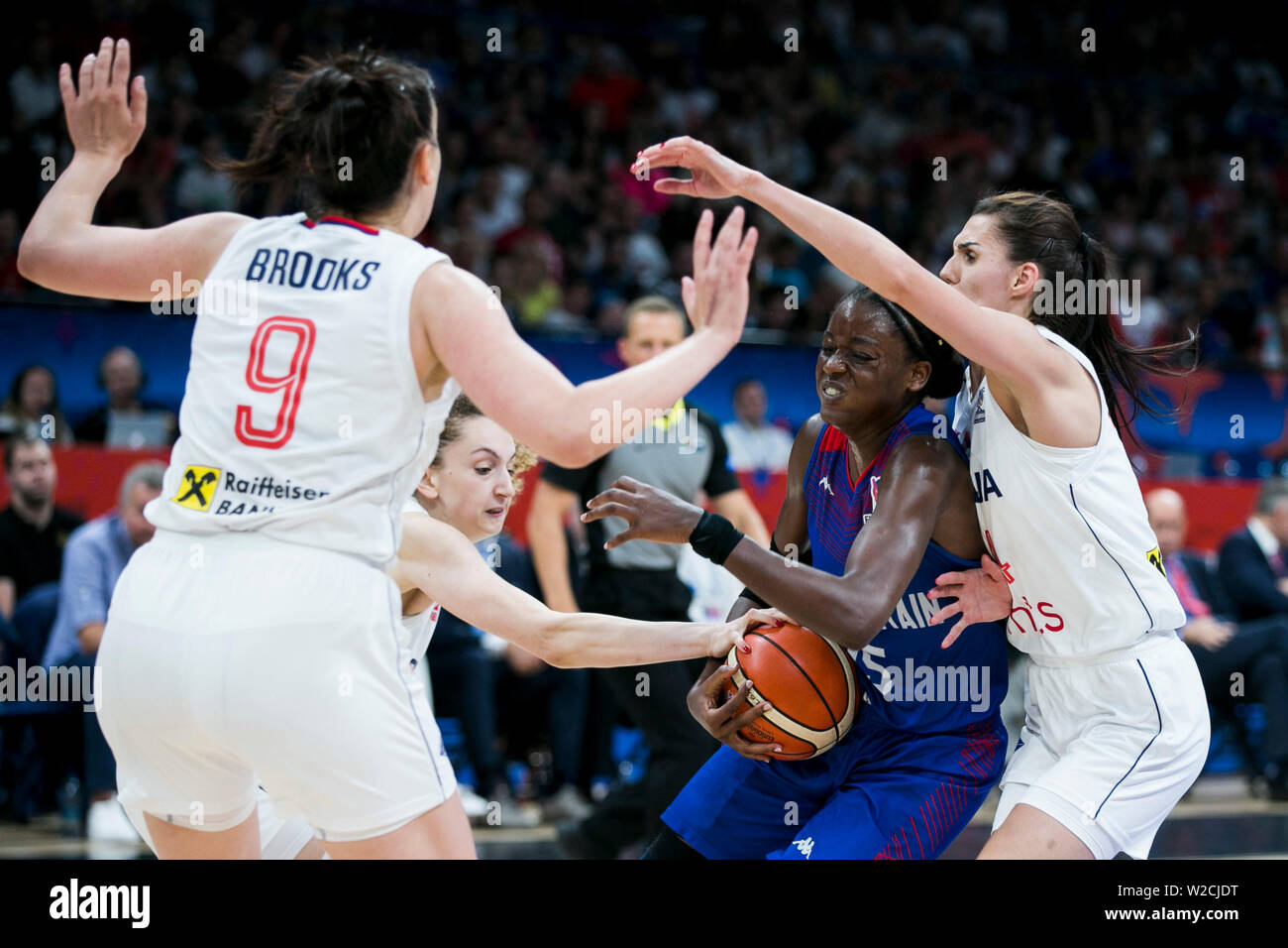 Temi Fagbenle of GBR in action against Aleksandra Crvendakic of SRB ...