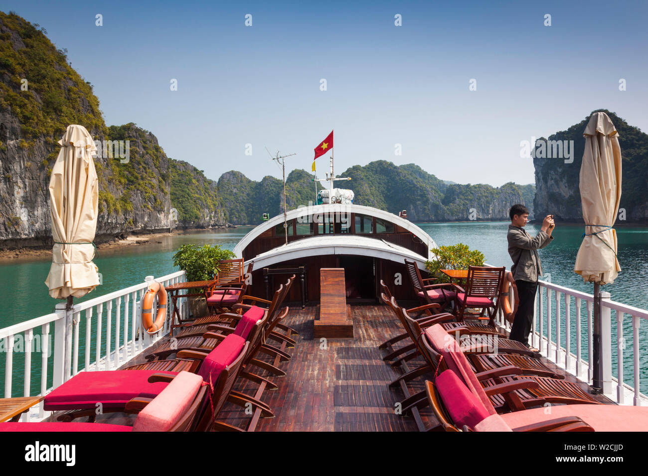 Vietnam, Halong Bay, tourist boat, deck view Stock Photo - Alamy