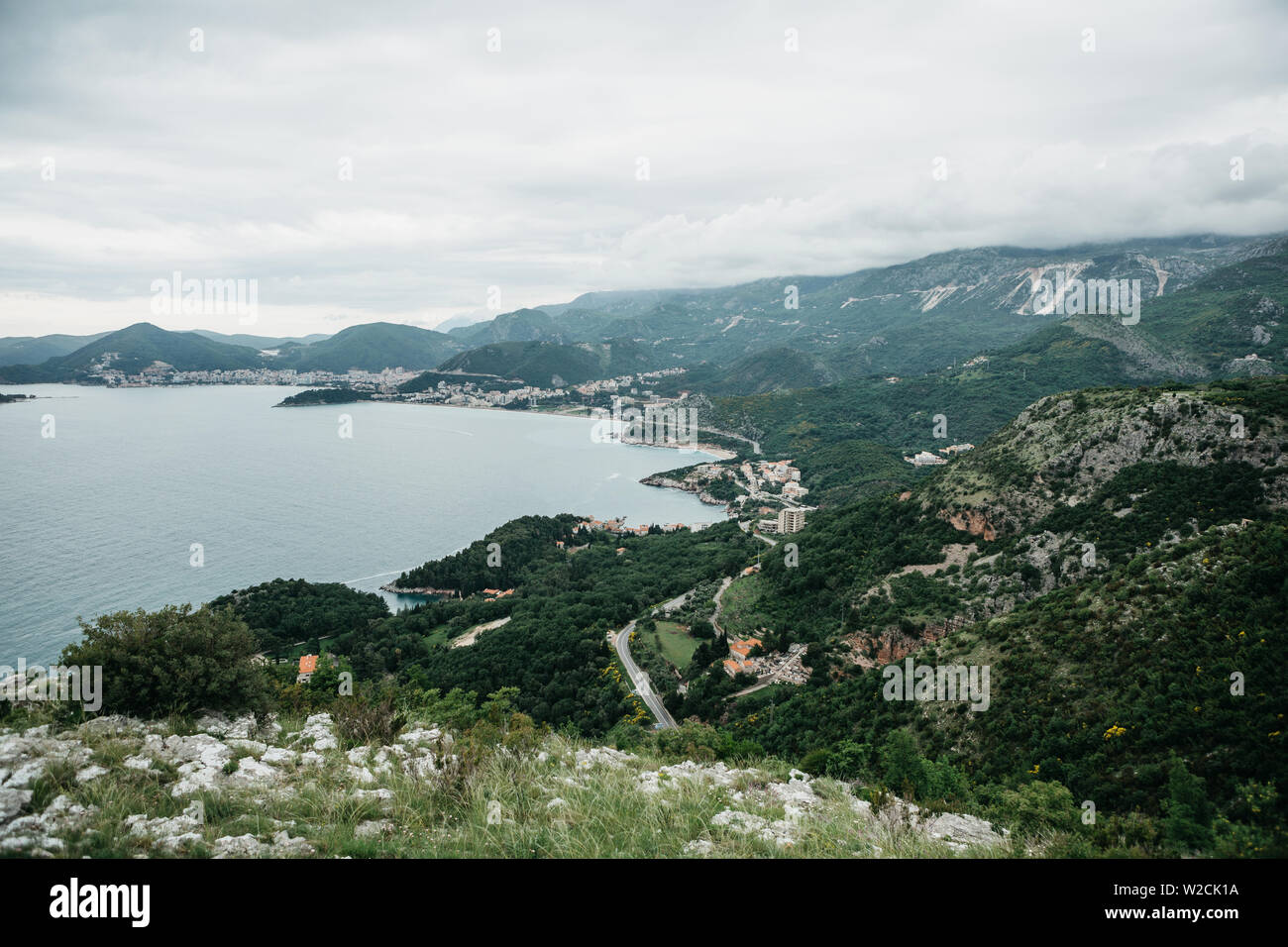 Beautiful view of the sea coast with tourist towns in Montenegro ...