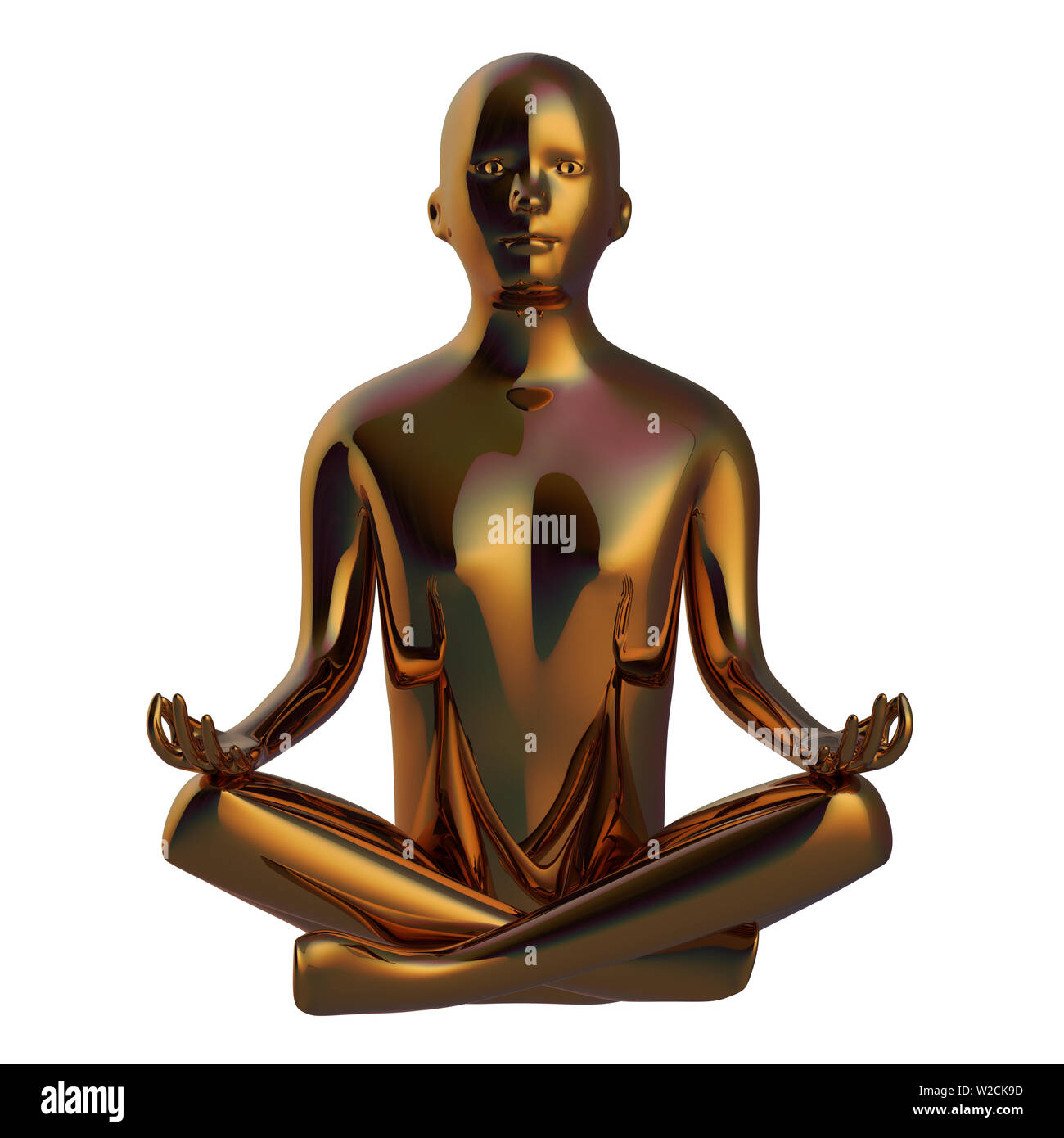 3d illustration of iron man lotus pose stylized figure golden polished ...