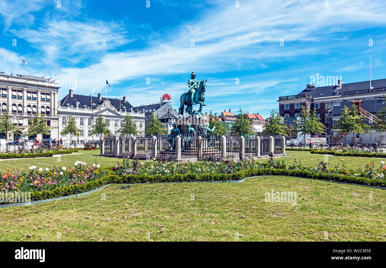 Equestrian statue of Christian V in the centre of Kongens Nytorv Nyhavn ...