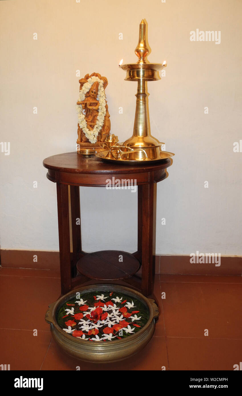 Ritual objects of worship of the Indian goddess in Kerala Kochi Stock ...
