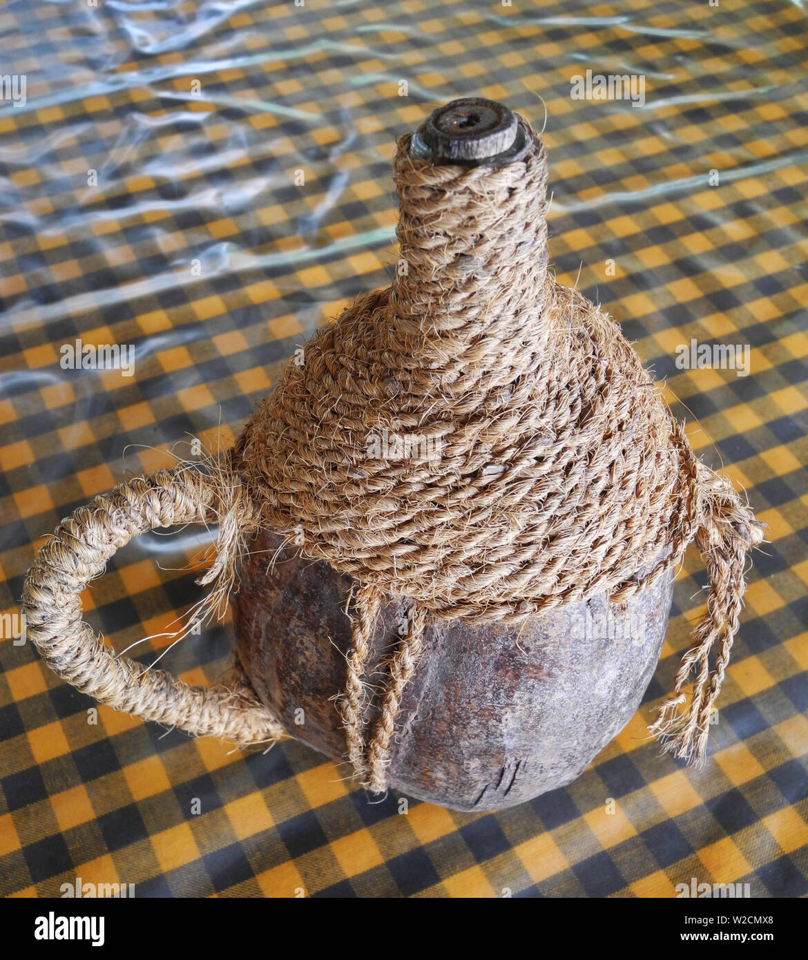 Ancient vessel of coconut rope and shell in Kerala Kochi Stock Photo ...