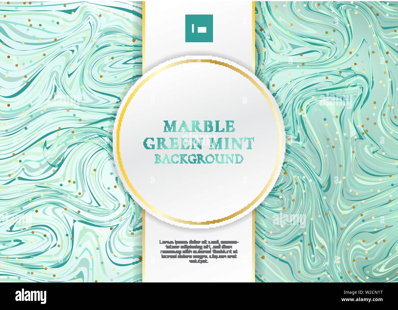 Green mint marble background and texture with white and golden label ...