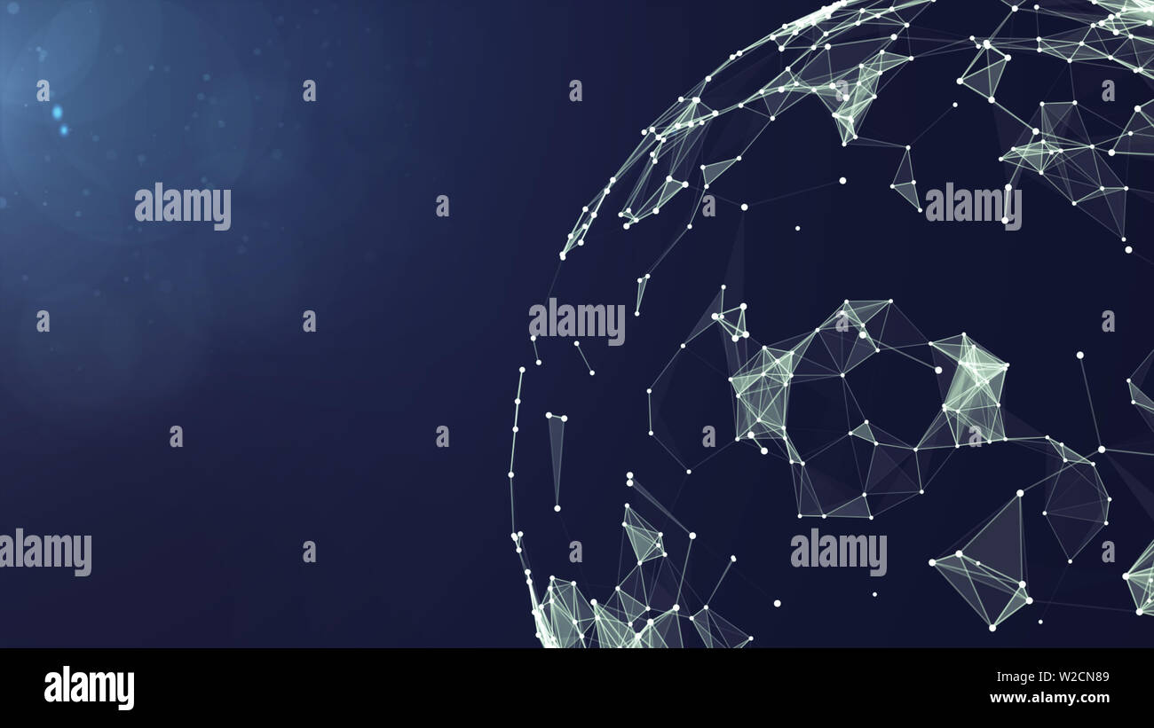 Abstract sphere from connected plexus. Geometric background with moving lines, dots and ...