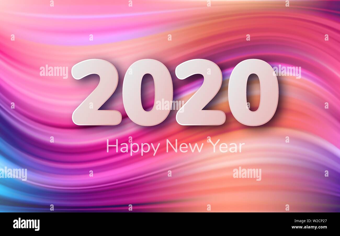 2020 happy New Year background. Multi-colored acrylic brush. Liquid ...