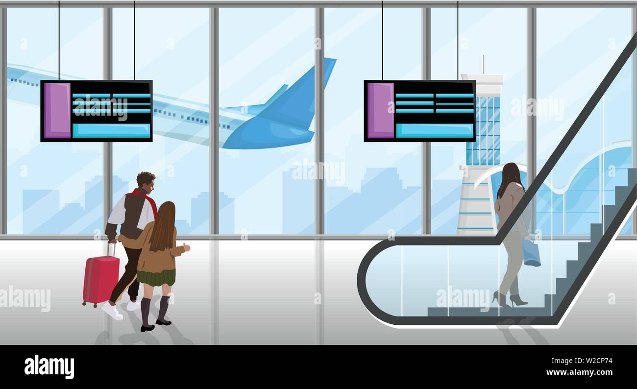People in the airport Vector flat style. People running to catch the ...