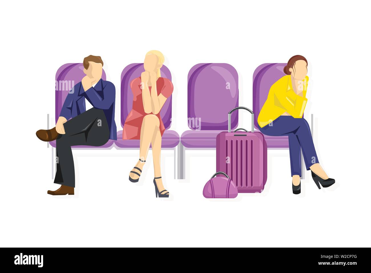 Tourist sitting Vector flat style. People waiting on the chairs. White ...
