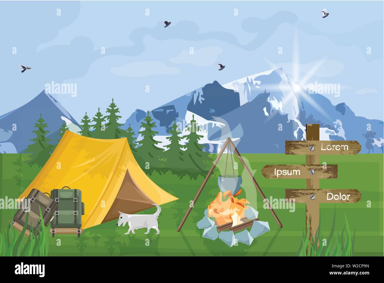 Camping in the mountains Vector flat style. Park nature outdoors ...