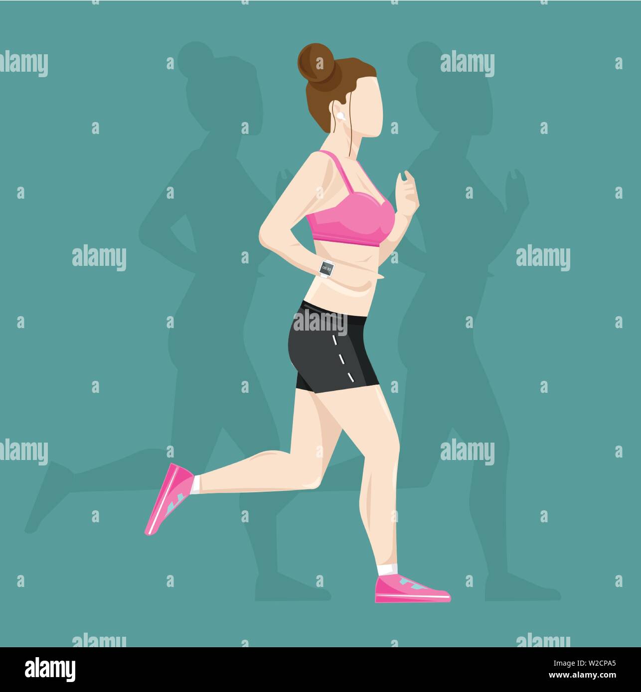 Woman running Vector flat style. Cardio healthy lifestyle template ...