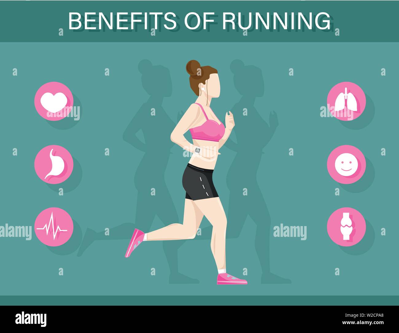 Running benefits template infographic with a woman and icons layout ...