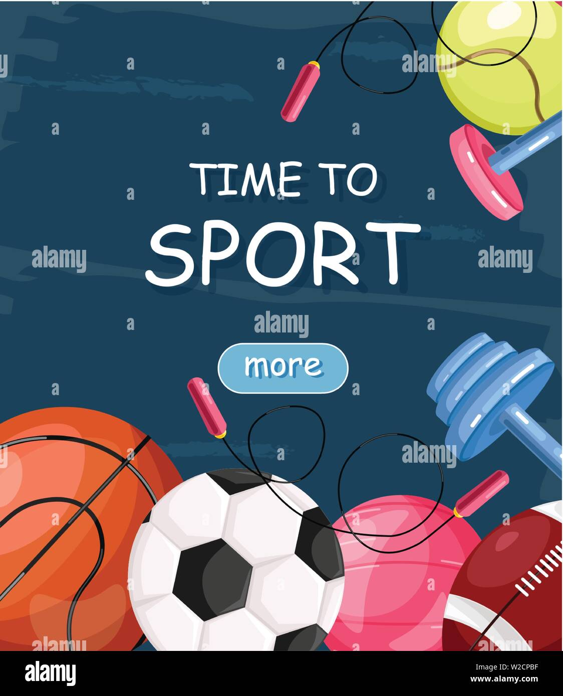 Time to sport Vector flat style. Baseball, basket ball, and weights ...
