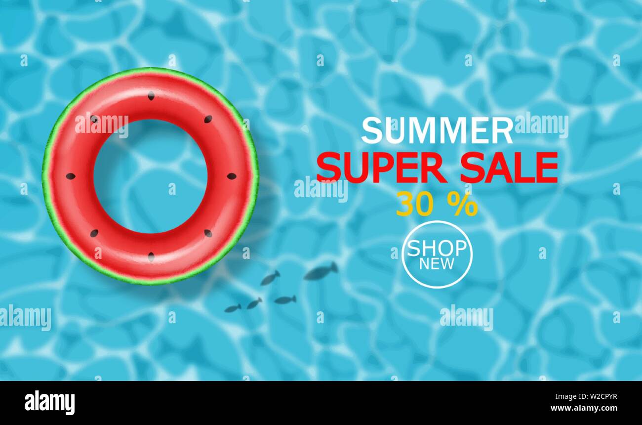 Summer pool and life ring Vector realistic. Commercial banner sale ...