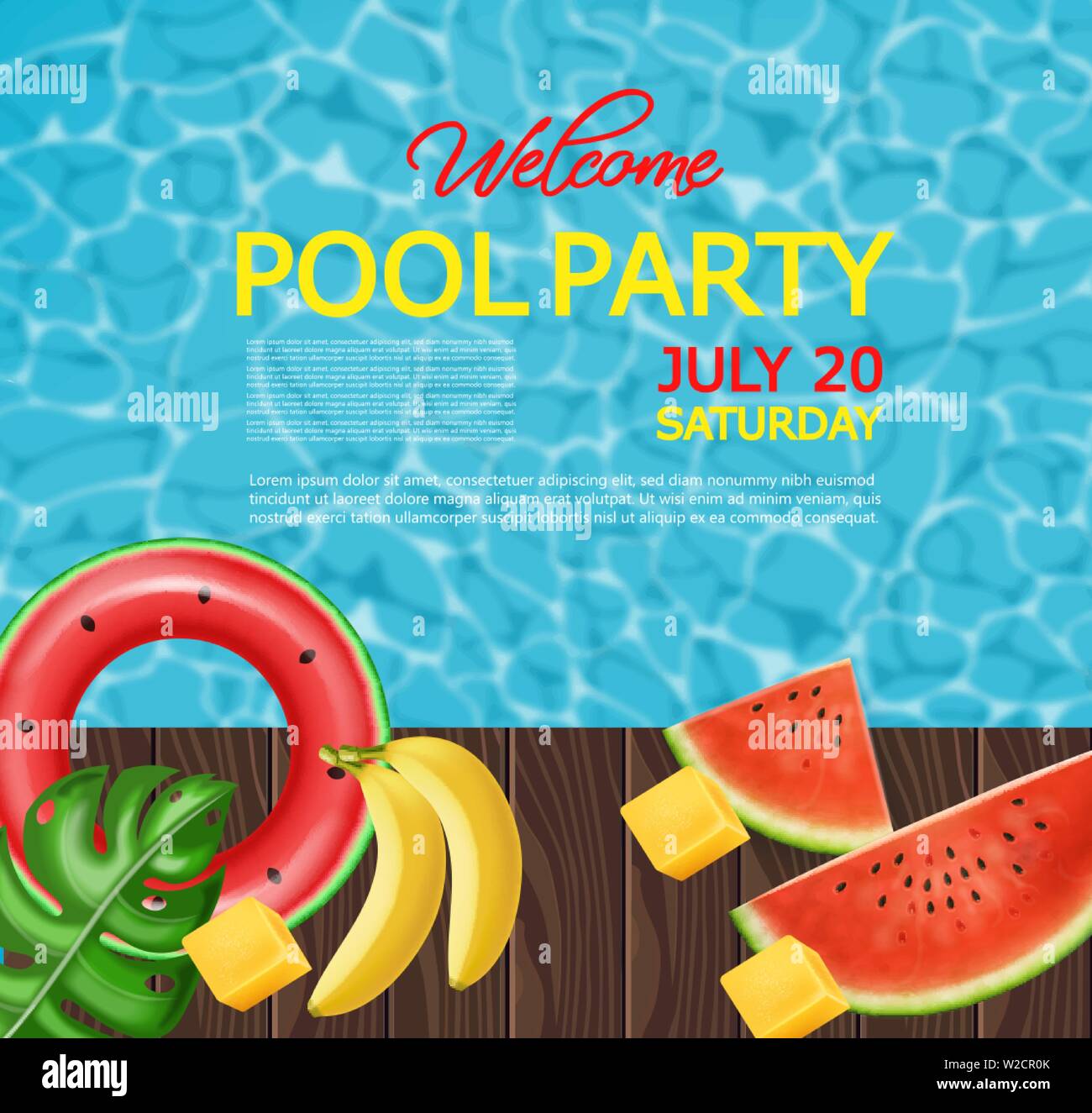 Summer pool and life ring Vector realistic. Commercial banner sale ...