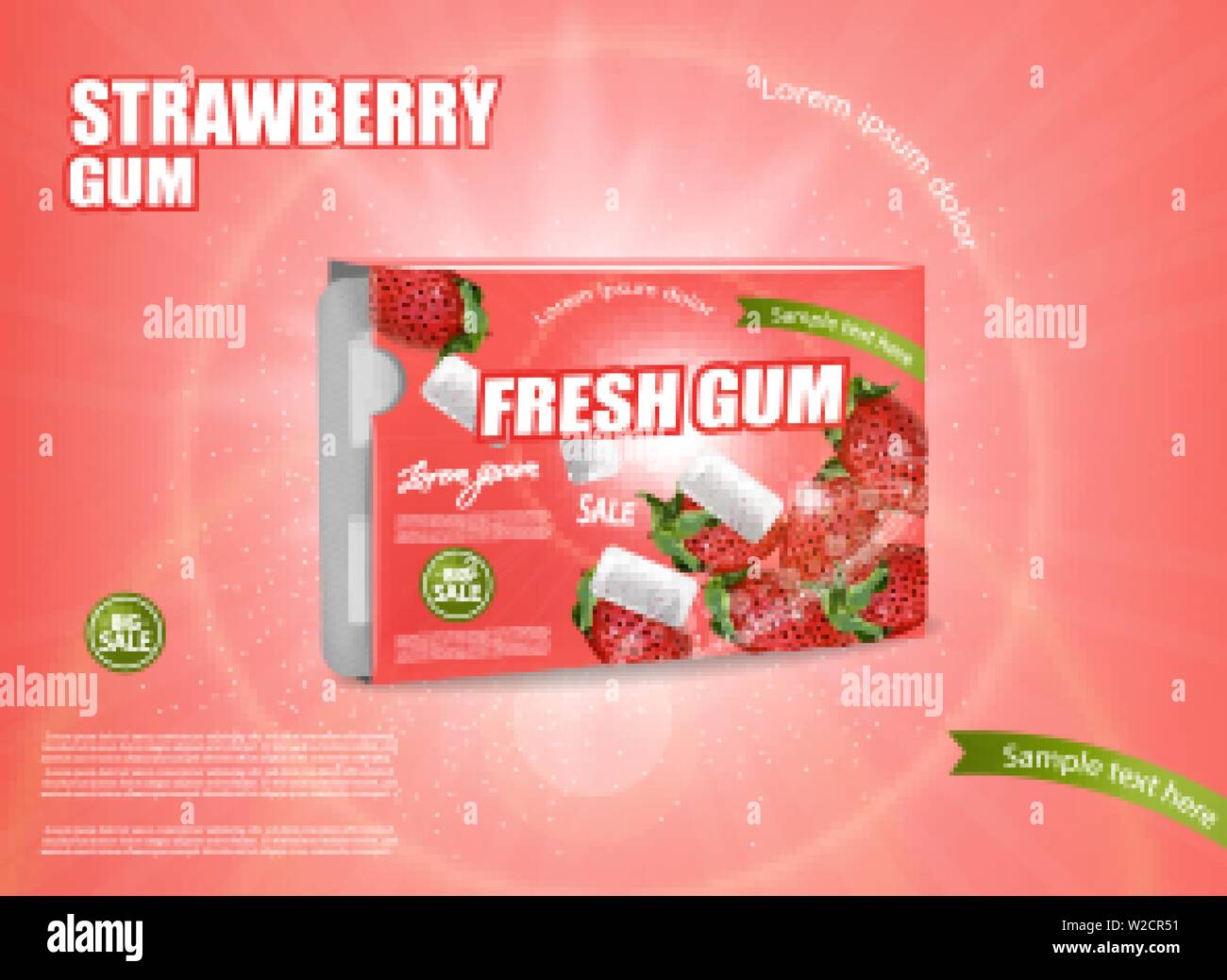 Strawberry chewing gum Vector realistic. Product placement detailed ...