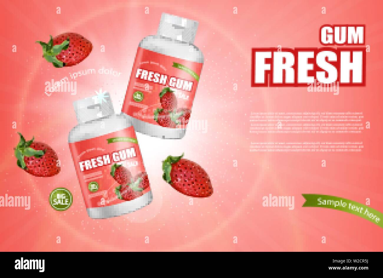 Strawberry chewing gum Vector realistic. Product placement detailed ...